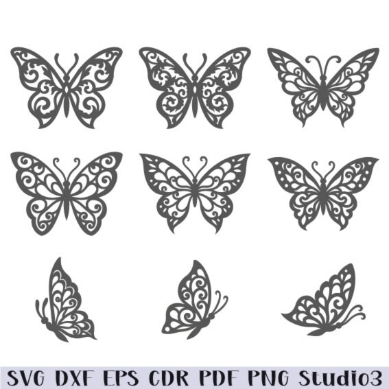 Butterfly SVG, 9 Butterflies Set, Butterfly Laser Cut Bundle, Butterfly ...