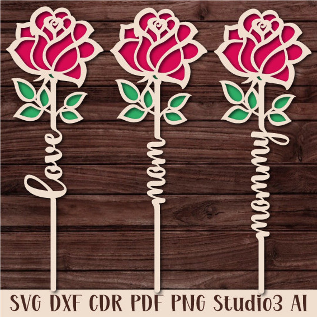 Mom Rose SVG Laser Cut, Layered Roses Glowforge, Mother's Day Wood Rose ...