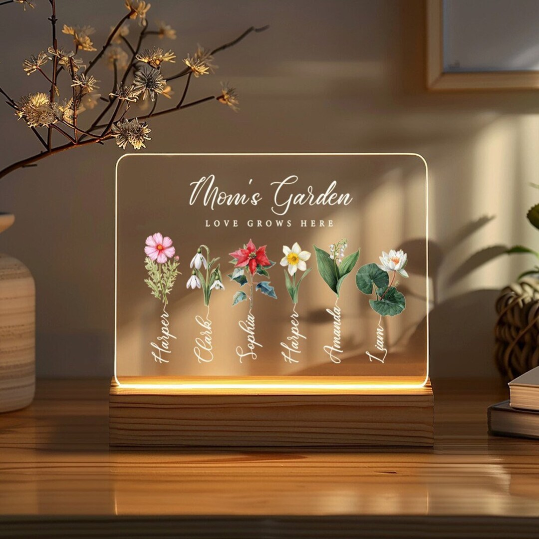 Custom Birth Month Flower Acrylic Led Night Light, Personalized Family ...