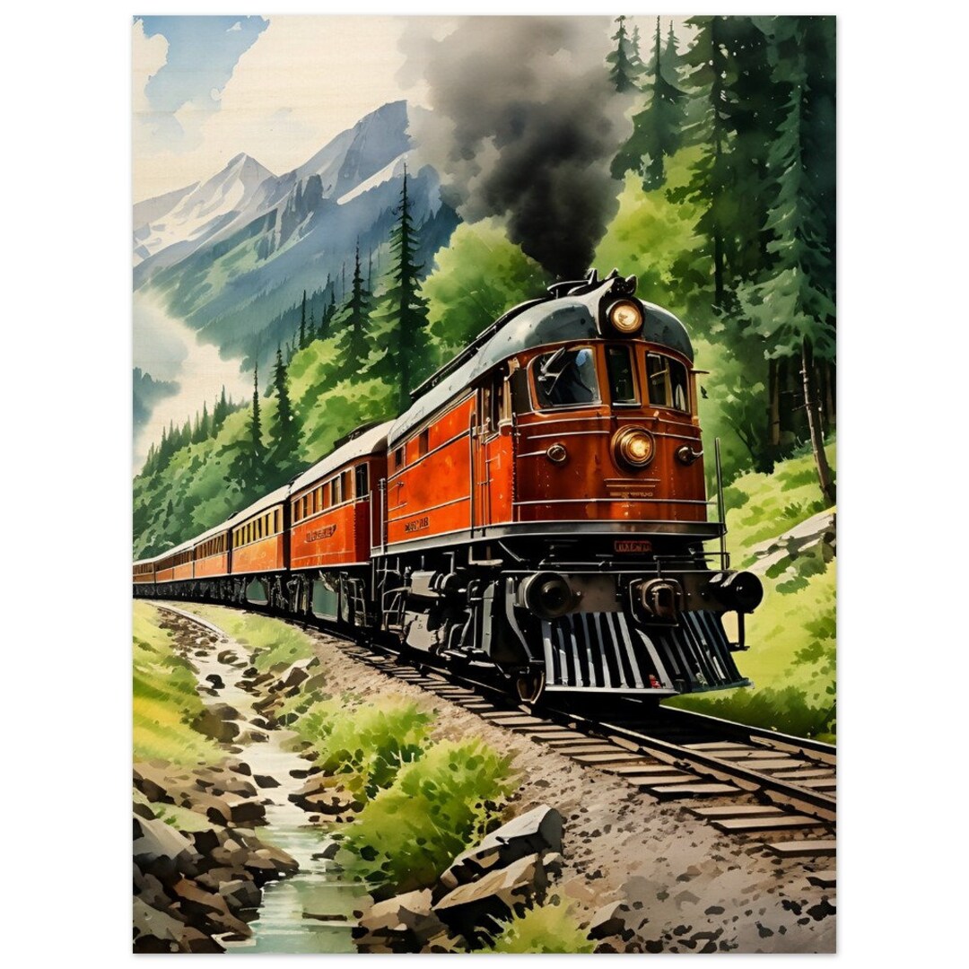 Train and Nature Landscape Poster Woodprint - Etsy