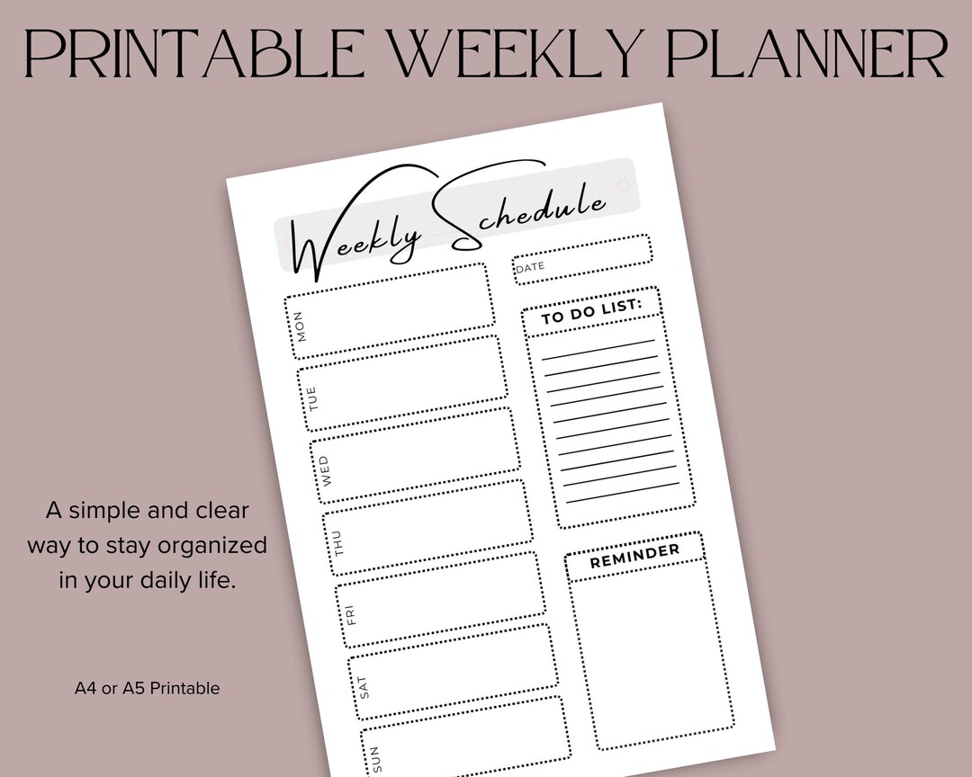 Weekly Schedule Planner A4 Printable to Do List and Reminders Weekly ...