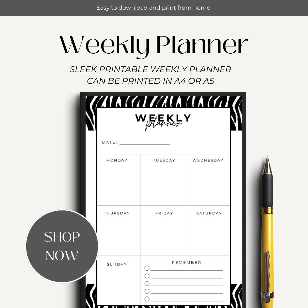 Weekly Schedule Planner in Zebra Print A4 Printable to Do List and ...