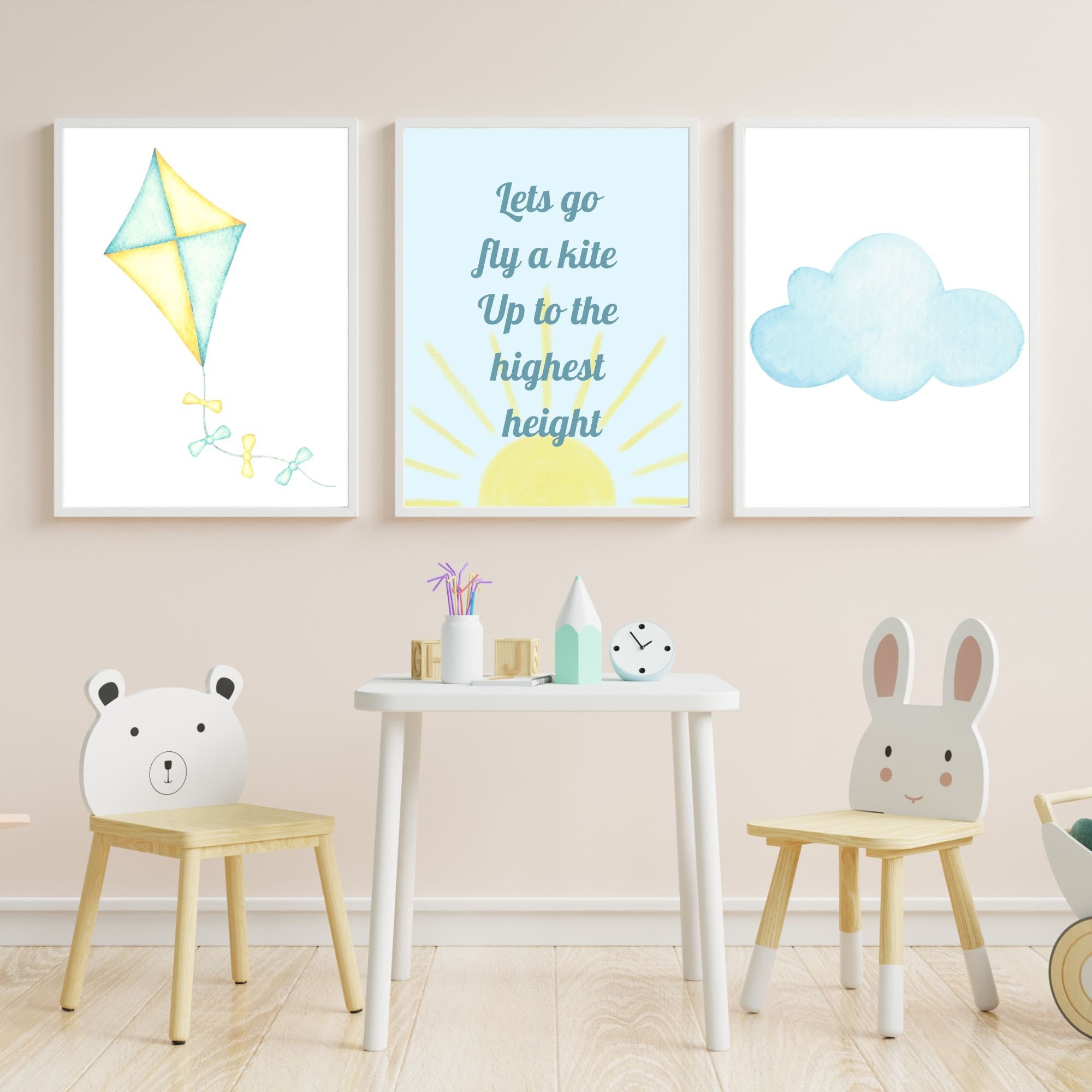 Lets Go Fly A Kite Watercolor Printable Wall Art, Playroom Posters ...