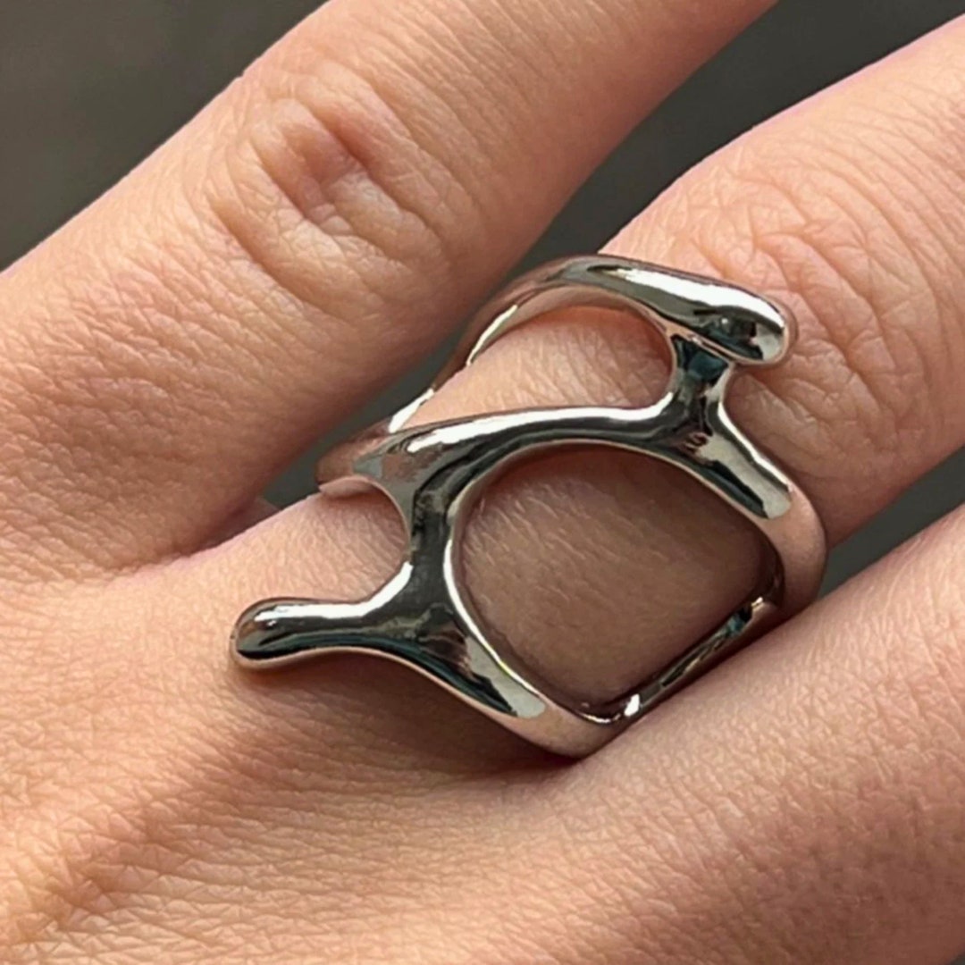 Y2K Liquid Metal Ring Set Abstract Geometric Rings for Women Irregular ...
