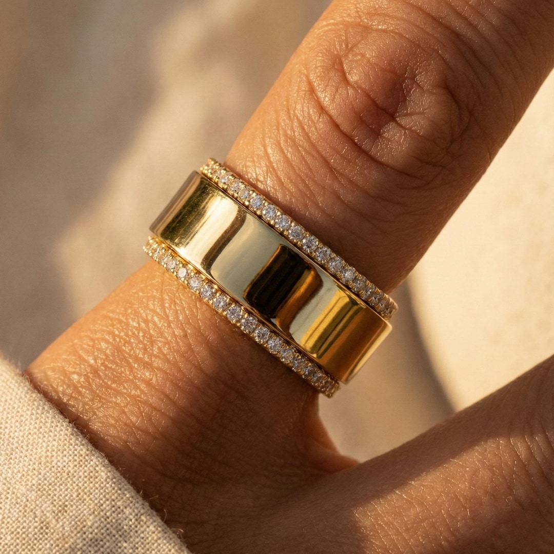 Gold Oura Ring Accessory Dainty Eternity Band Pave Setting Delicate ...
