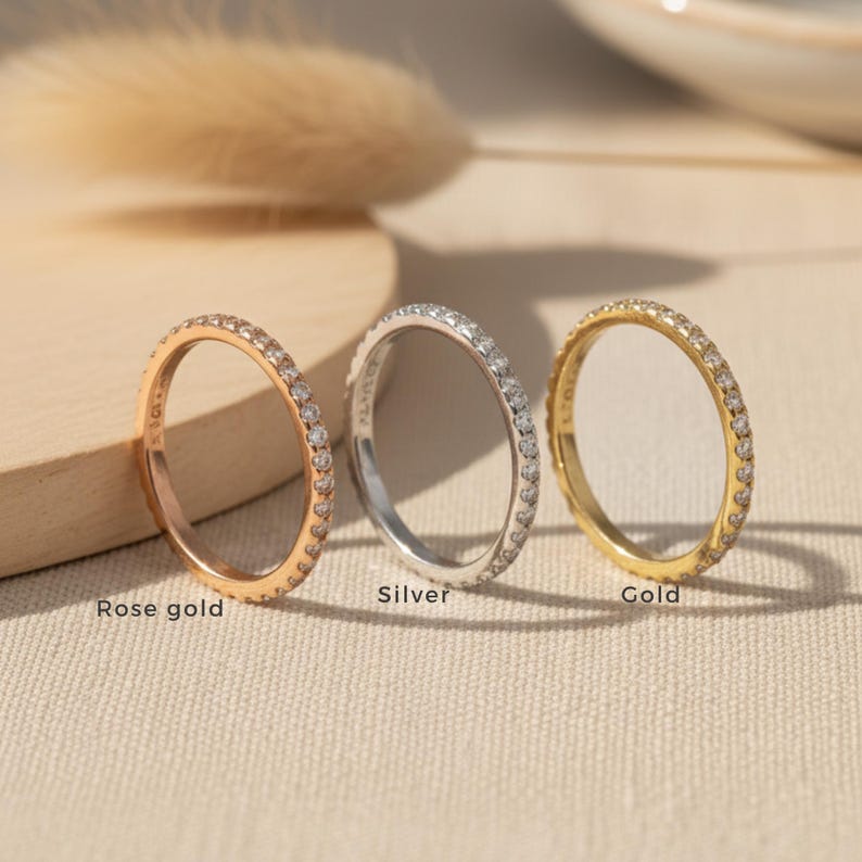 Gold Oura Ring Accessory Dainty Eternity Band Pave Setting Delicate ...