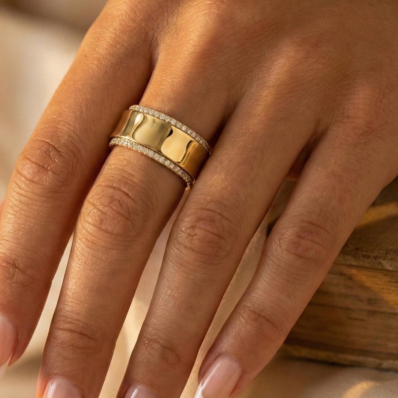 Gold Oura Ring Accessory Dainty Eternity Band Pave Setting Delicate ...