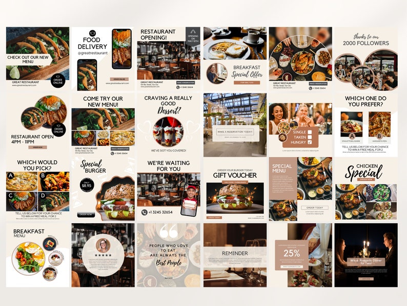 Food Service Instagram Post Templates | 50 Foodie Social Media Graphics ...