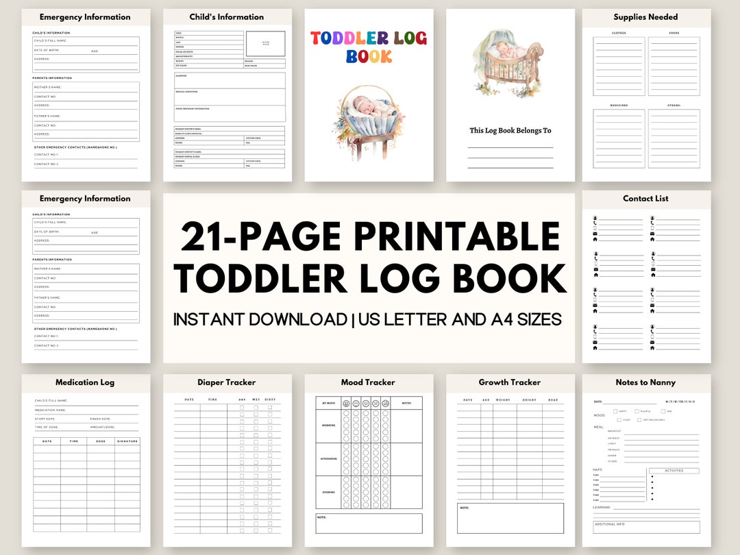 Printable Baby Log Book Toddler Log Book, Baby Tracker Toddler Tracker ...