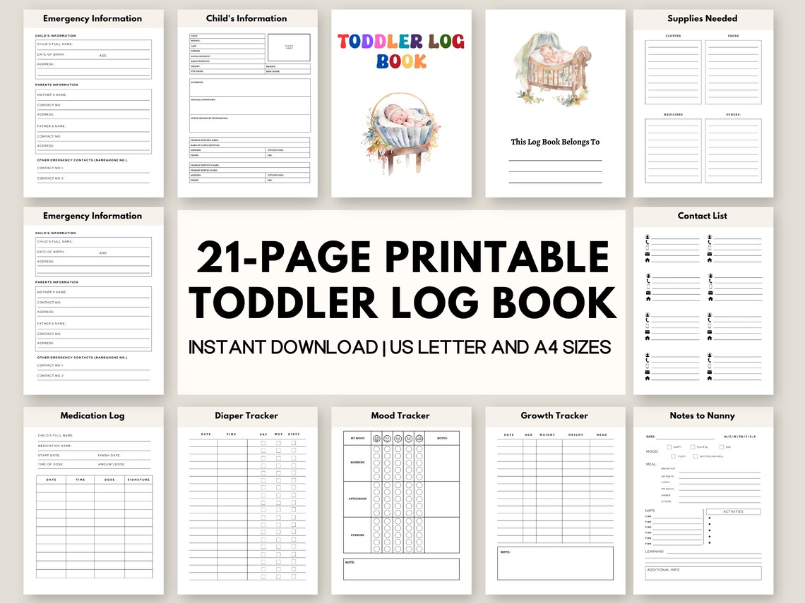 Printable Baby Log Book Toddler Log Book, Baby Tracker Toddler Tracker ...