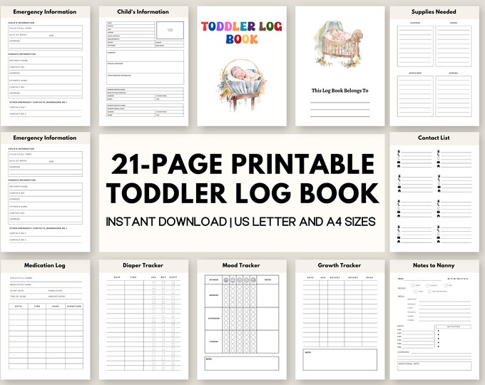 Printable Baby Log Book Toddler Log Book, Baby Tracker Toddler Tracker ...
