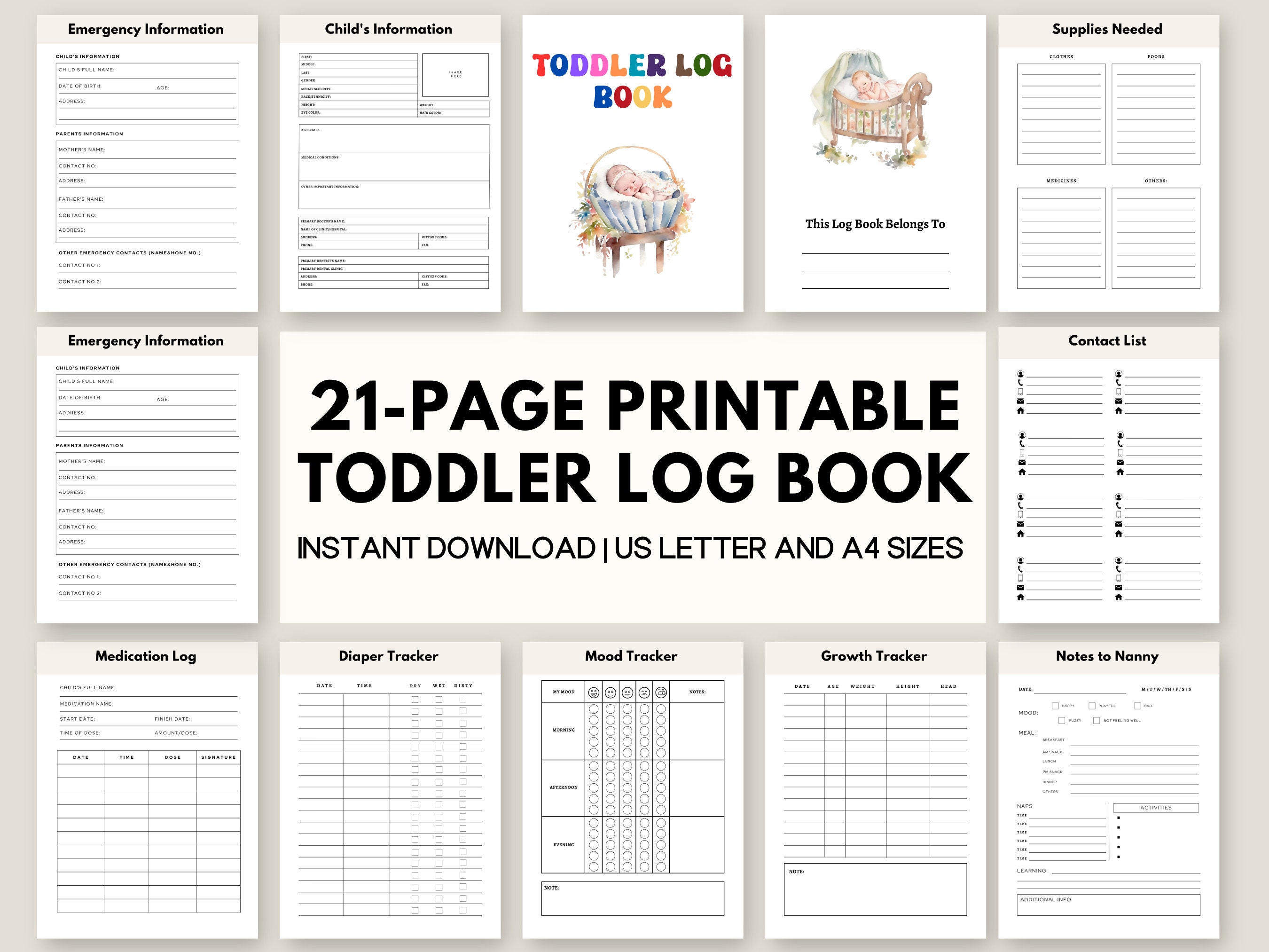 Printable Baby Log Book Toddler Log Book, Baby Tracker Toddler Tracker ...