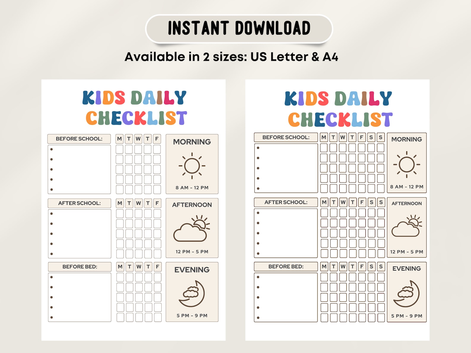 Printable Kids Daily Checklist, Children Daily Routine Planner ...