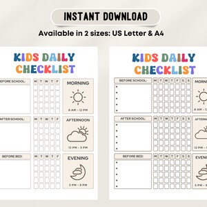 Printable Kids Daily Checklist, Children Daily Routine Planner ...
