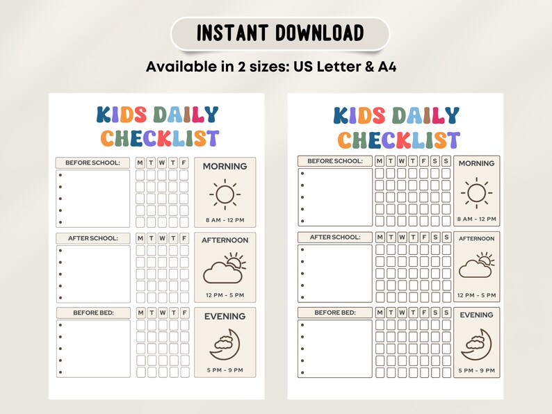 Printable Kids Daily Checklist, Children Daily Routine Planner ...