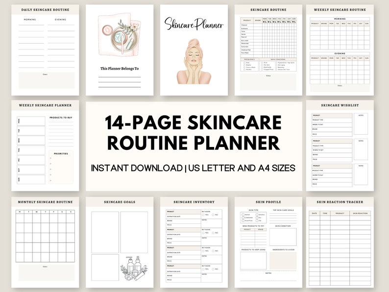 Printable Skincare Planner, Skincare Tracker Journal Self Care Routine ...