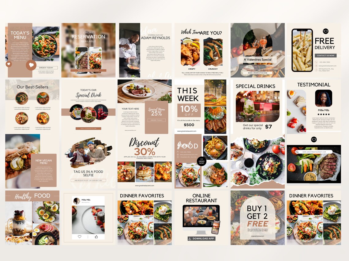 Food Service Instagram Post Templates | 50 Foodie Social Media Graphics ...