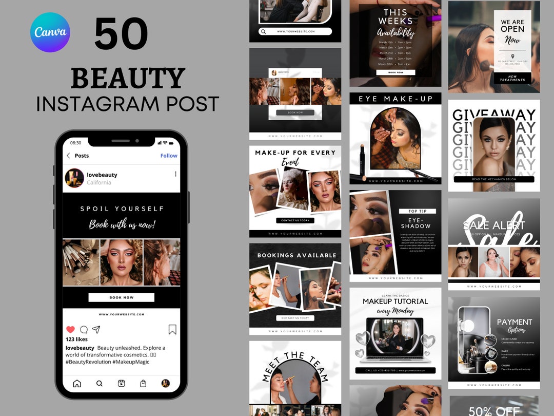 Beauty Instagram Post Template Makeup Black and White | 50 Beauty ...