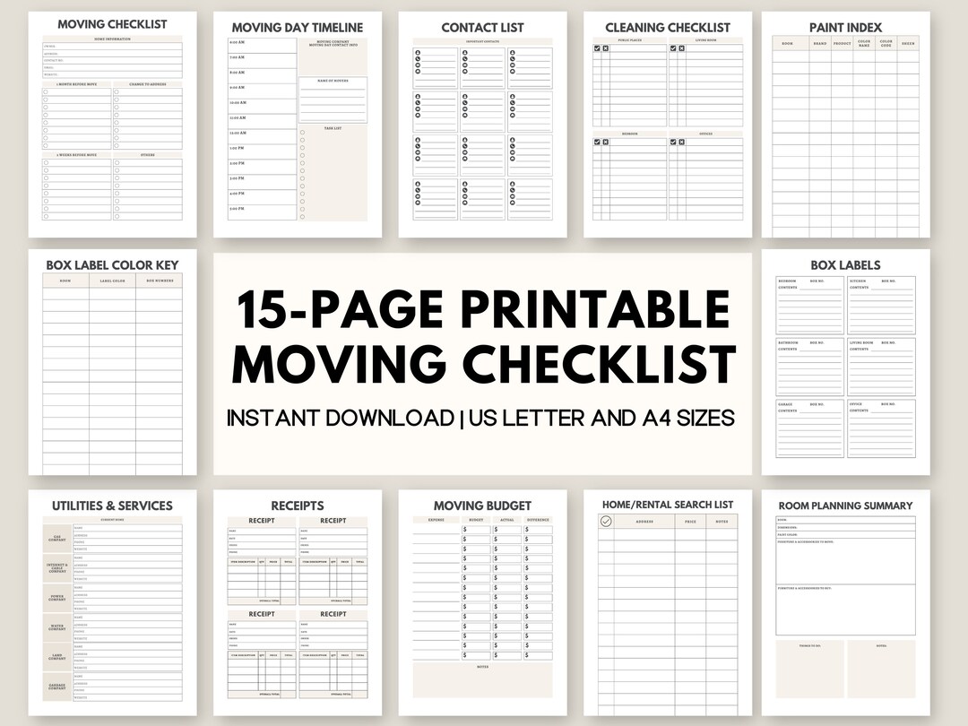 Printable Moving Checklist Relocation Planner, Move in Packing ...