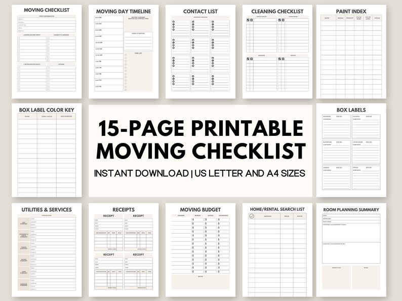 Printable Moving Checklist Relocation Planner, Move in Packing ...