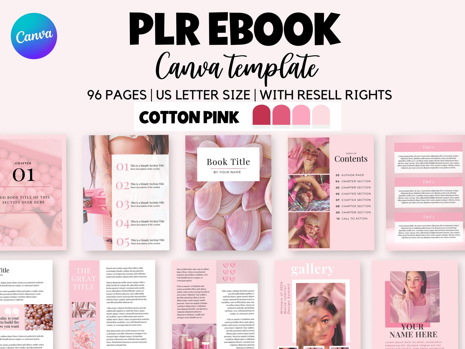 PLR Ebook Template Pink Theme, PLR Canva Template, PLR Ebook, Plr Digital Product, Commercial ...