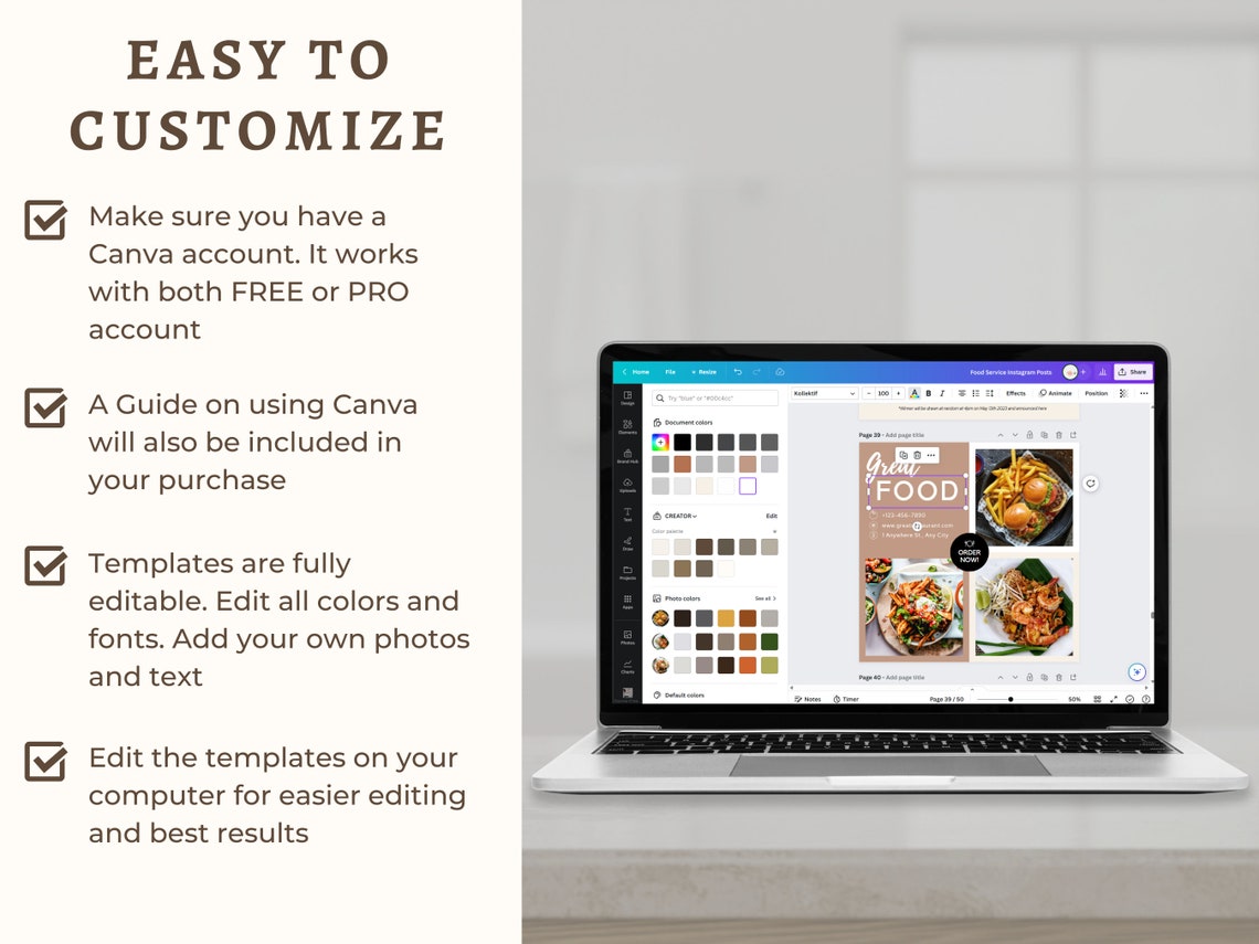 Food Service Instagram Post Templates | 50 Foodie Social Media Graphics ...