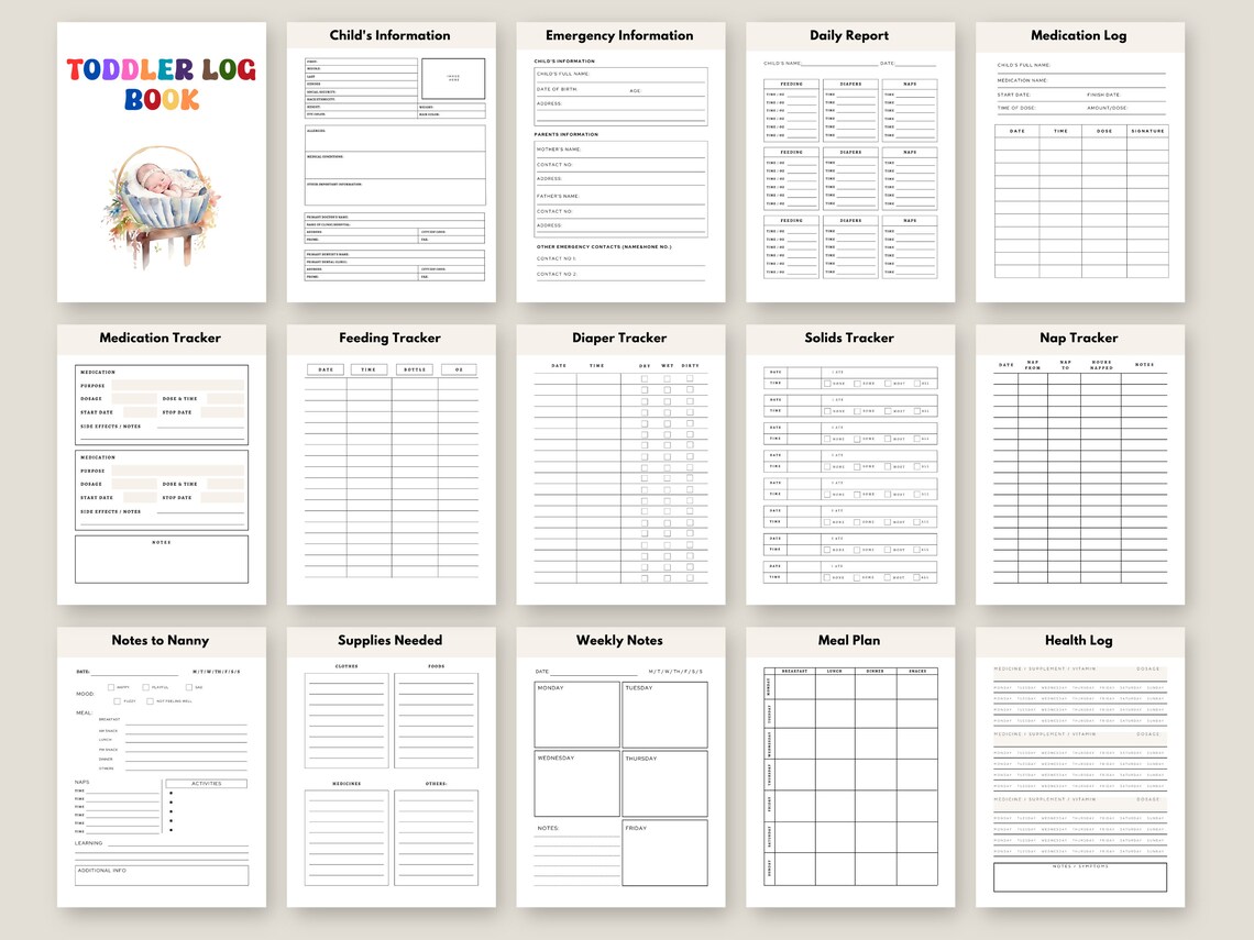 Printable Baby Log Book Toddler Log Book, Baby Tracker Toddler Tracker ...