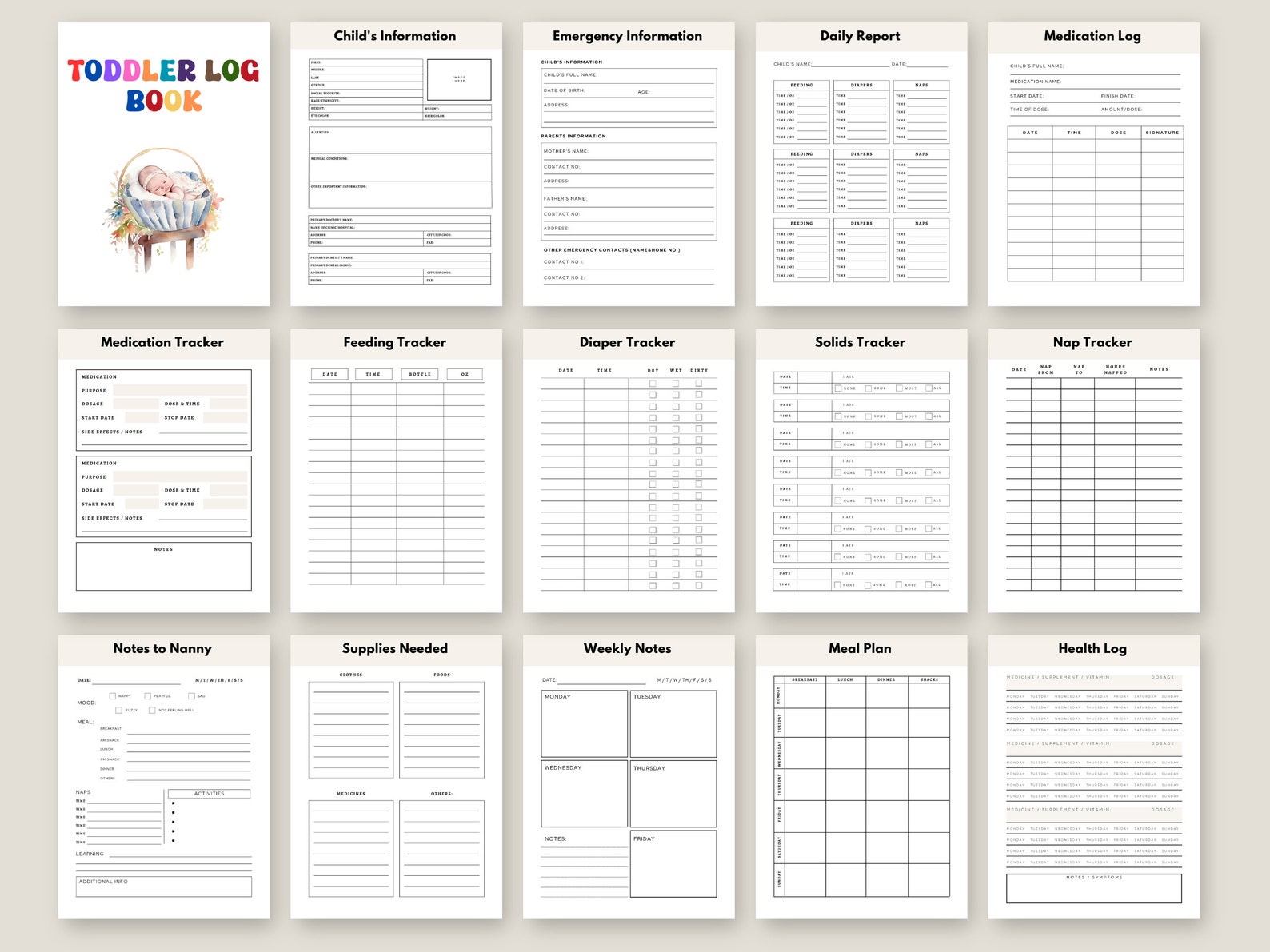 Printable Baby Log Book Toddler Log Book, Baby Tracker Toddler Tracker ...