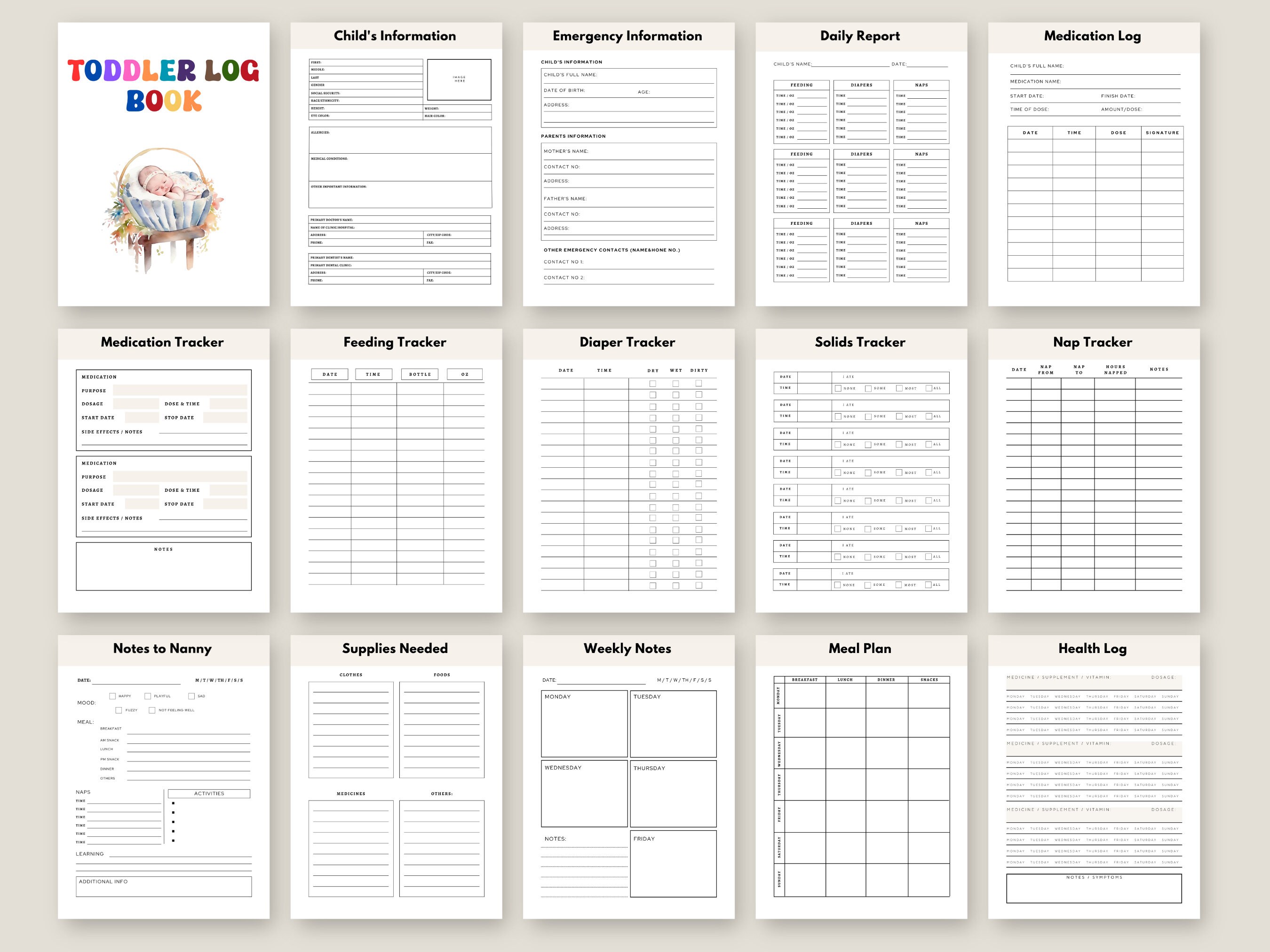 Printable Baby Log Book Toddler Log Book, Baby Tracker Toddler Tracker ...