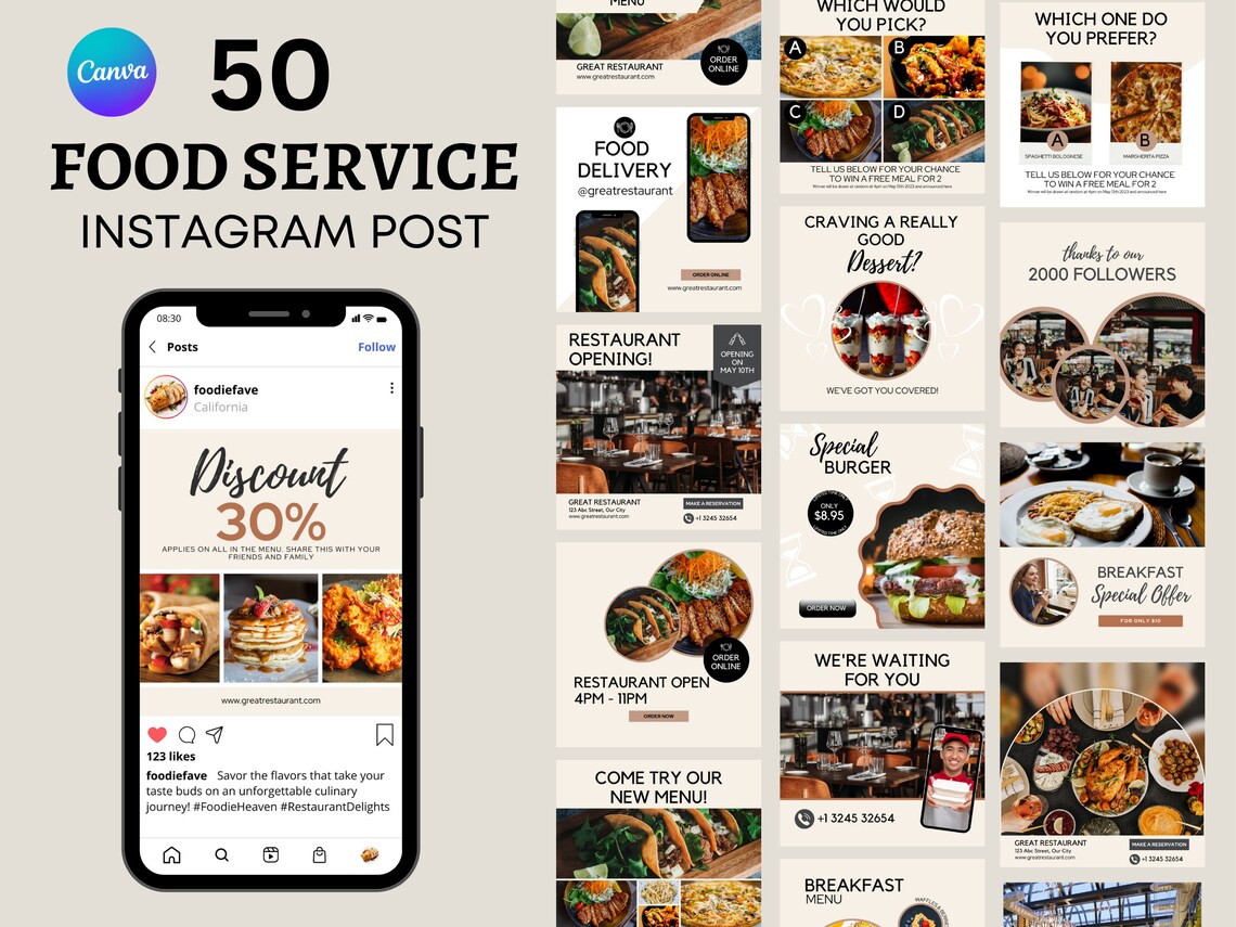 Food Service Instagram Post Templates | 50 Foodie Social Media Graphics ...