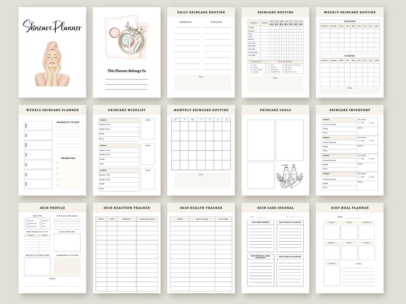 Printable Skincare Planner, Skincare Tracker Journal Self Care Routine ...
