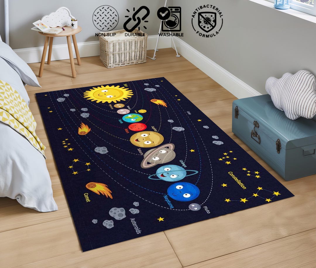 Planets Rug, for Bedroom Cartoon Space Planet, Nursery Room Rug, Solar ...