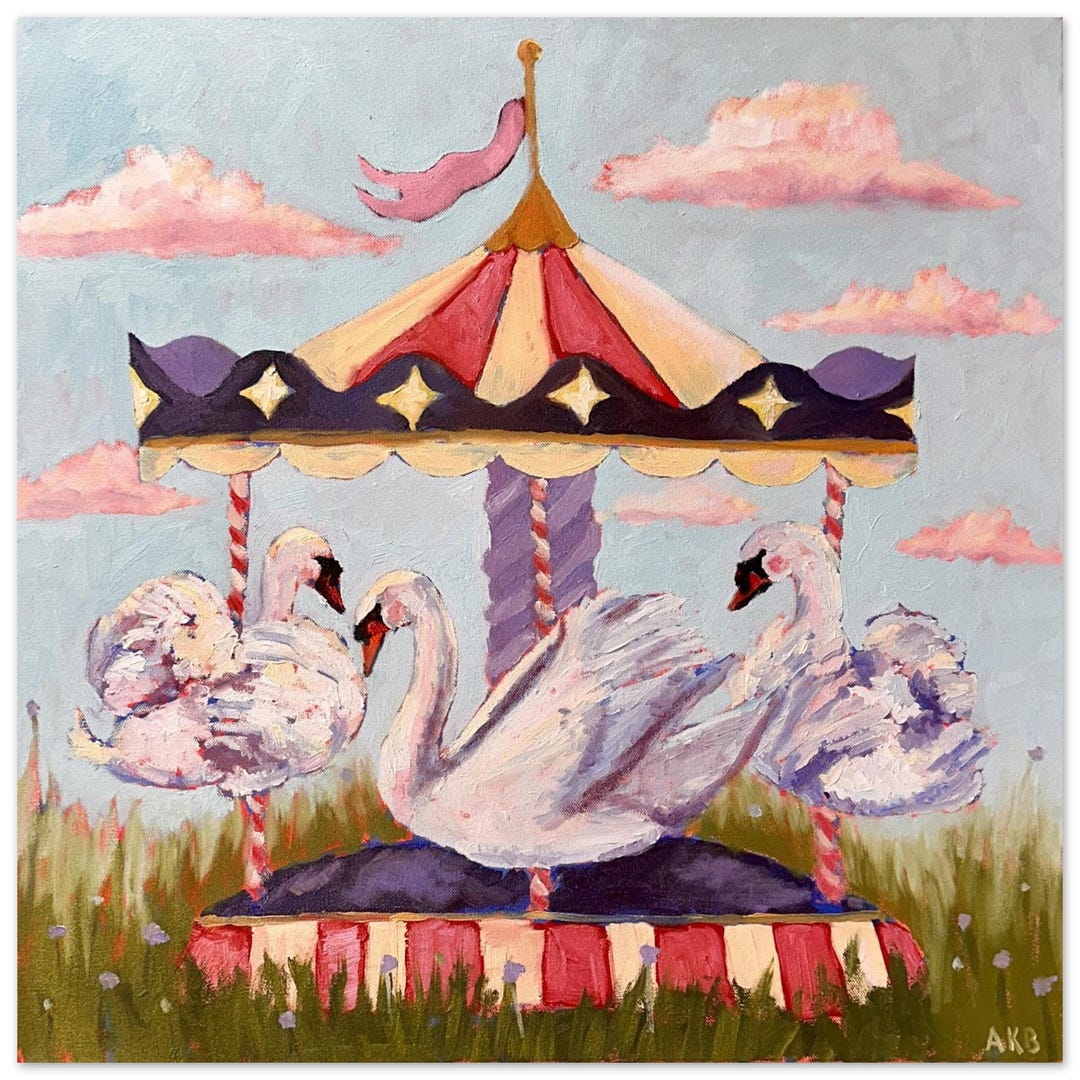 PRINT, 'swan Carousel', Whimsical Art, Nursery, Little Girls Room - Etsy