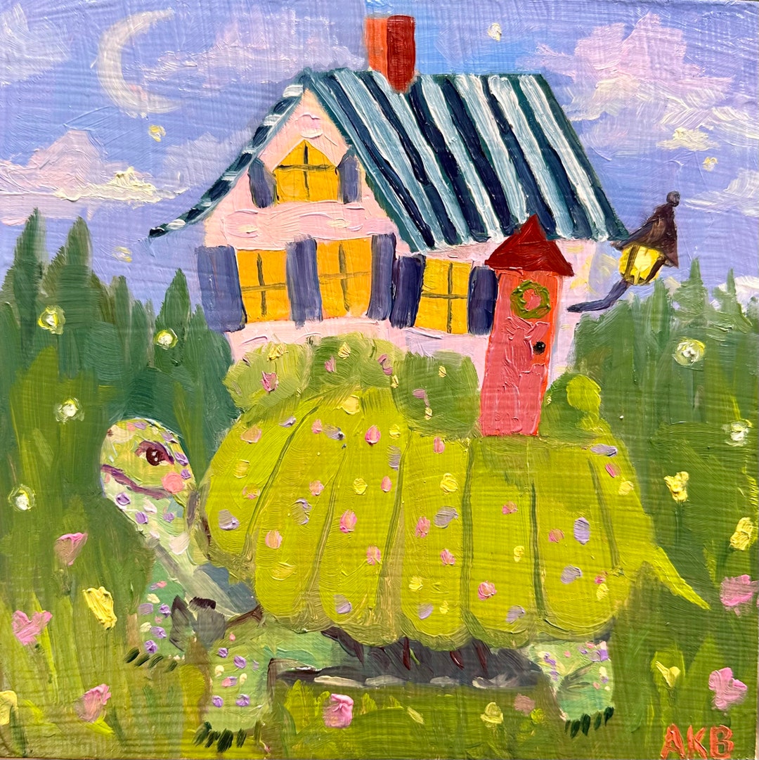 ORIGINAL, Turtle, House, Whimsical, Cute Artwork, Oil Painting, Art - Etsy