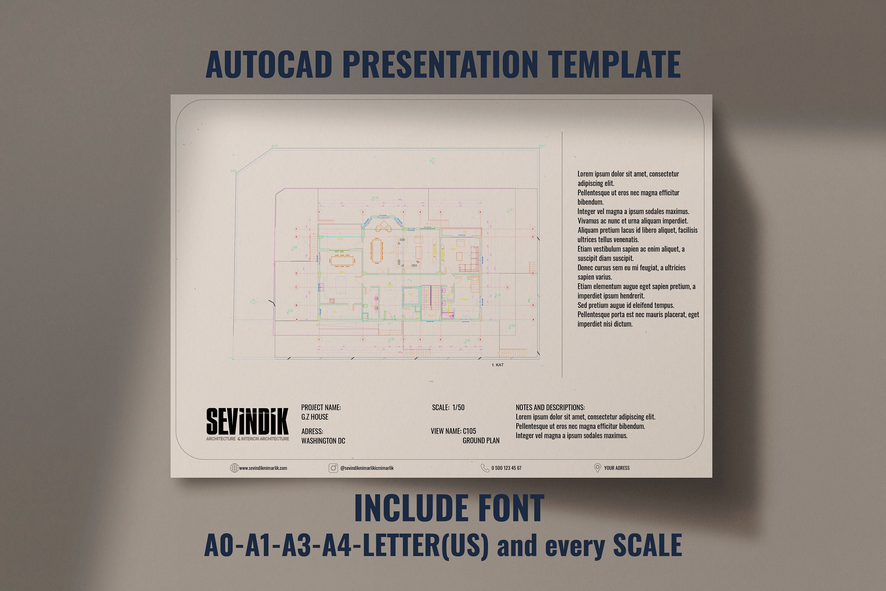 Autocad Template, Autocad Presentation Template, Include Instgram ...