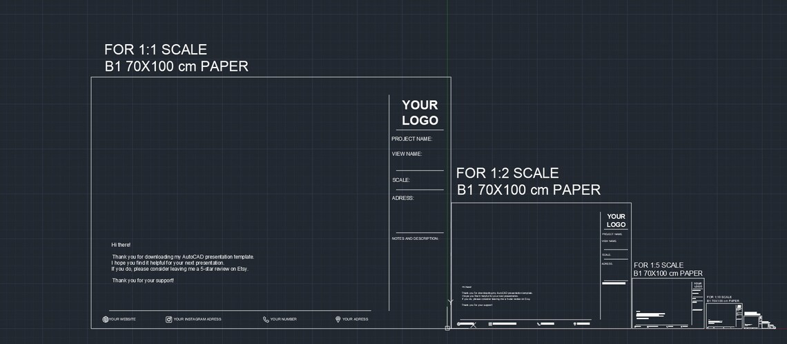 Autocad Template, Autocad Presentation Template, Include Instgram ...