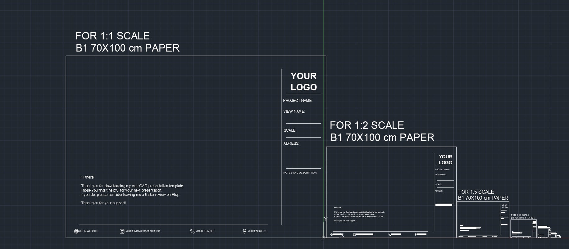 Autocad Template, Autocad Presentation Template, Include Instgram ...