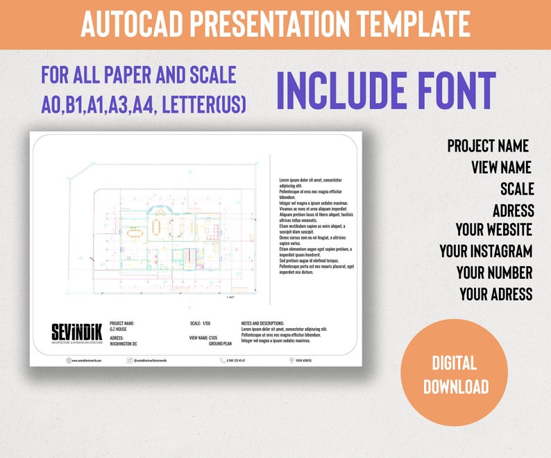Autocad Template, Autocad Presentation Template, Include Instgram ...