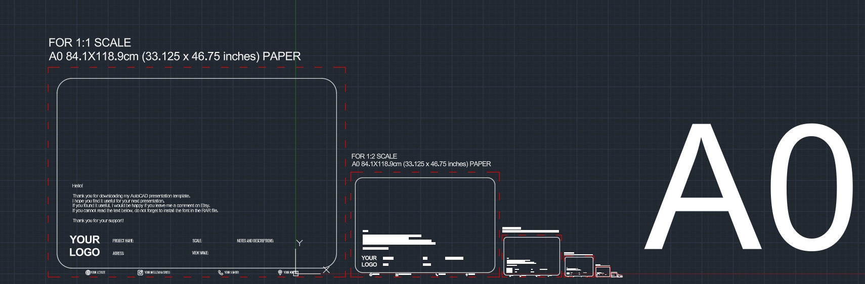 Autocad Template, Autocad Presentation Template, Include Instgram ...