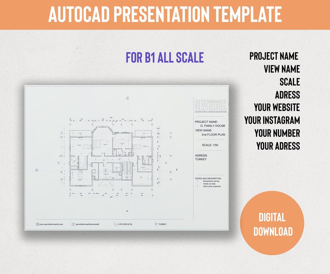 Autocad Template, Autocad Presentation Template, Include Instgram ...