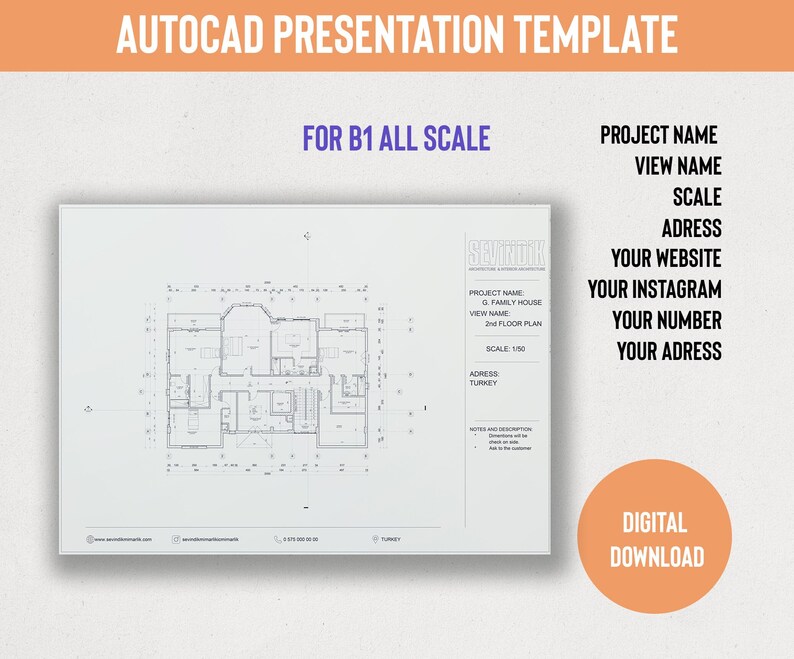 Autocad Template, Autocad Presentation Template, Include Instgram ...