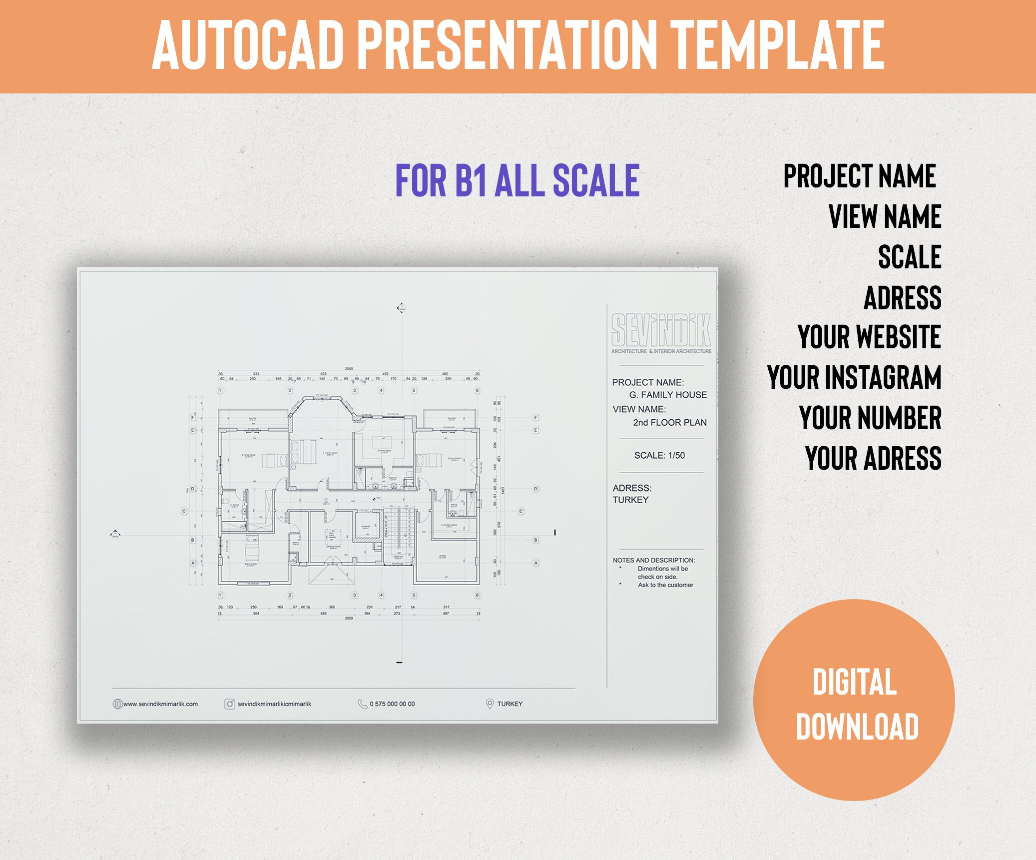 Autocad Template, Autocad Presentation Template, Include Instgram ...