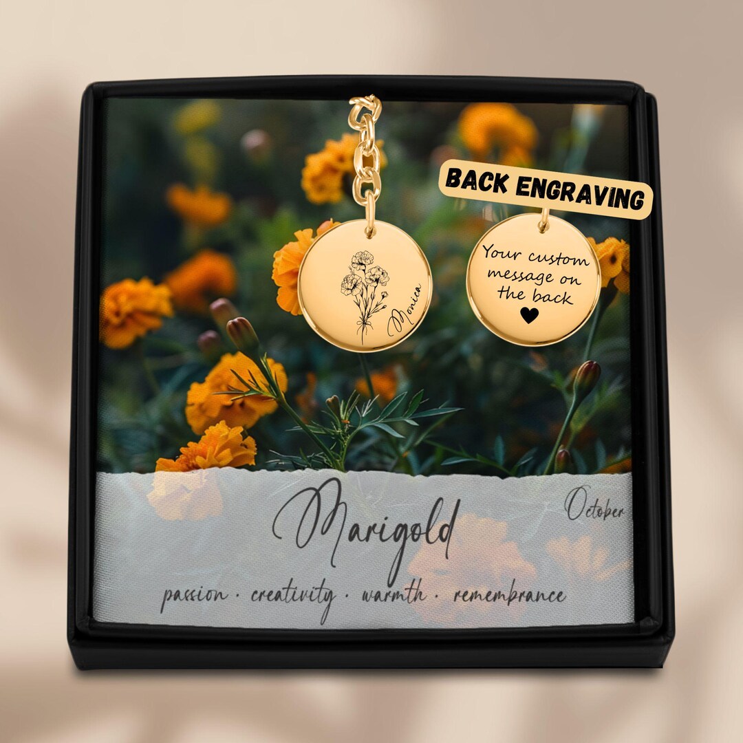 Personalized October Birth Flower Keychain Stainless Steel Jewelry ...