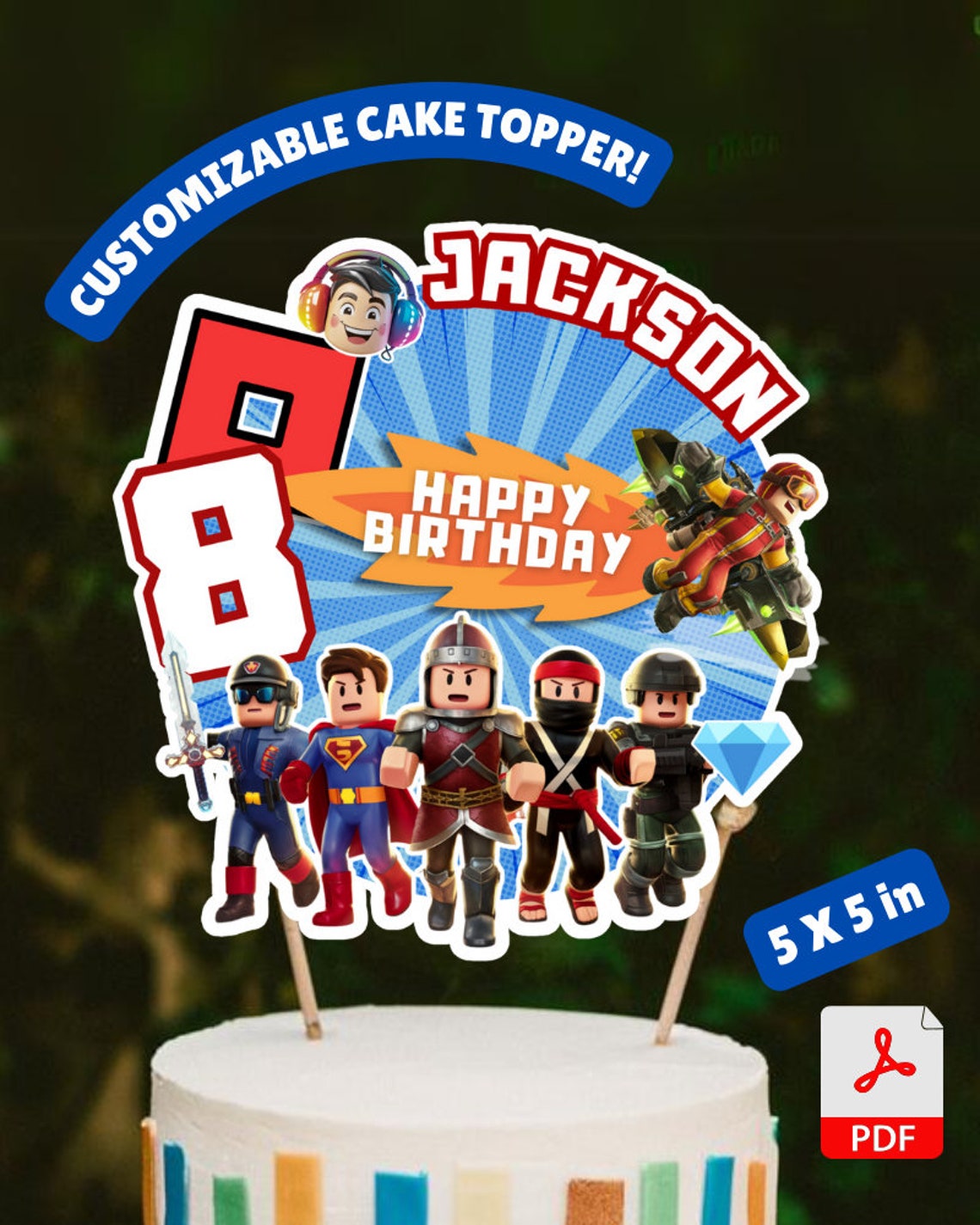 Birthday Cake Topper Kids, Printable Birthday Cake Topper, Roblox, Boy ...