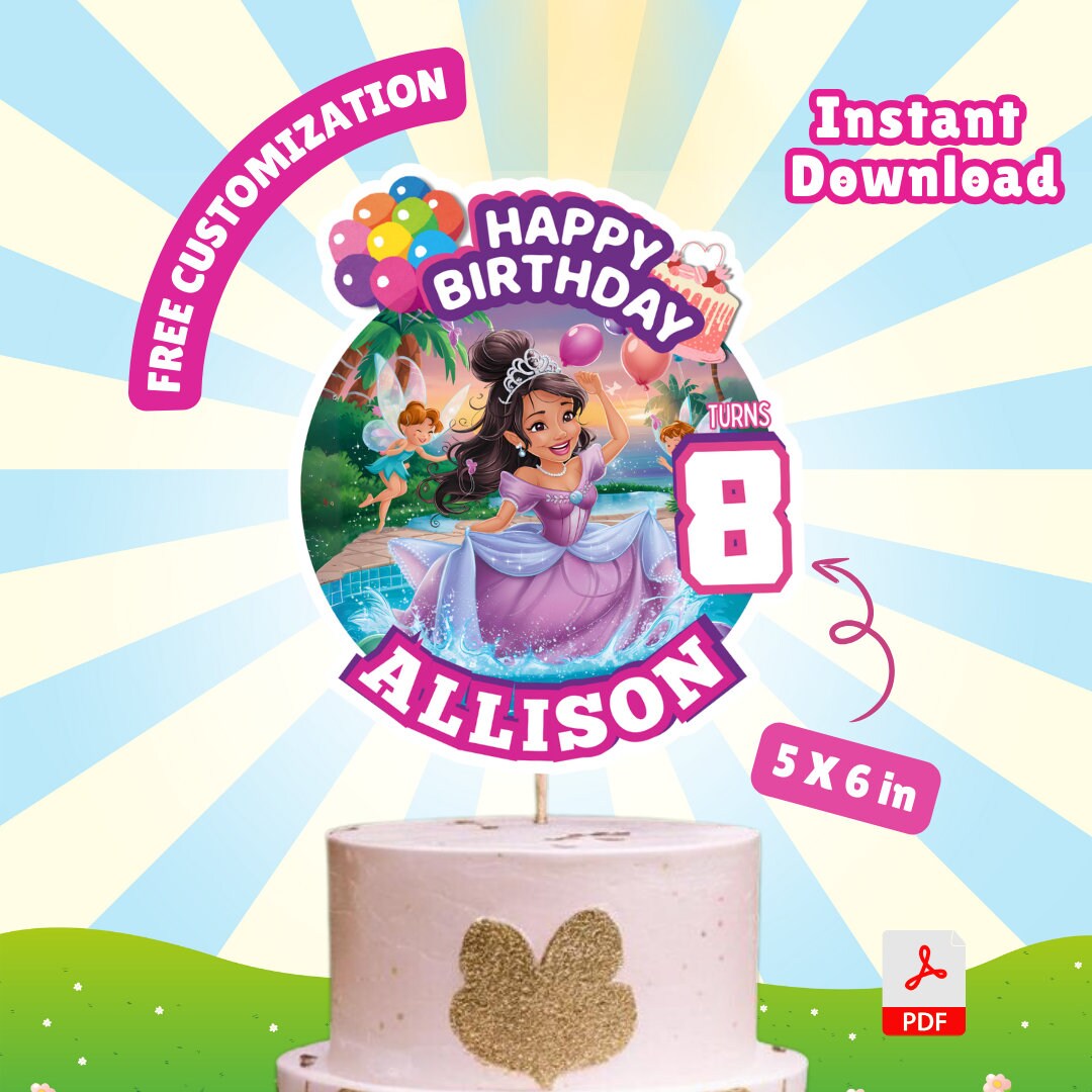 Girl Birthday Cake Topper, Princess Birthday, Cake Topper, Birthday ...
