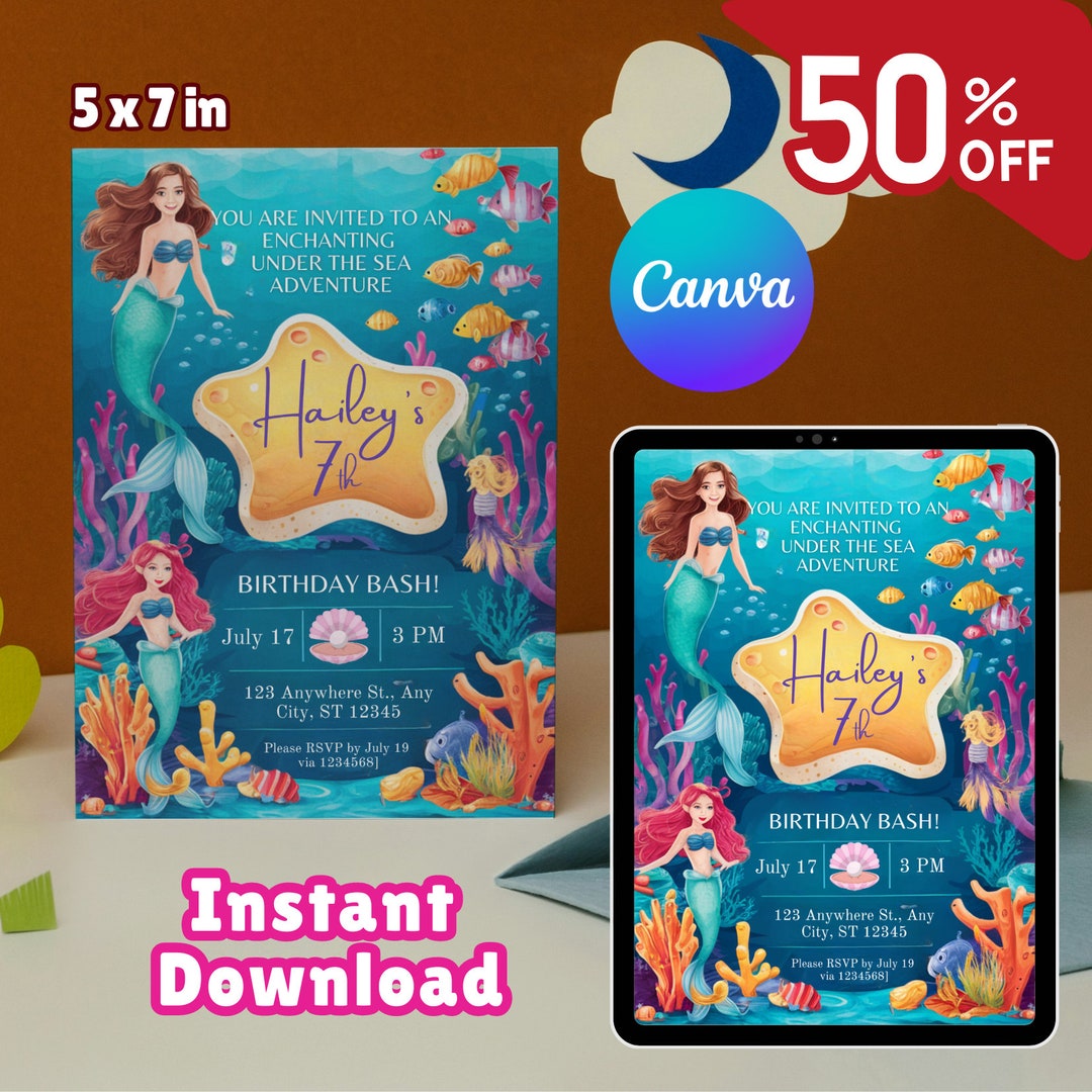 Mermaid Birthday Invitation, Little Mermaid Invitation, Personalized ...