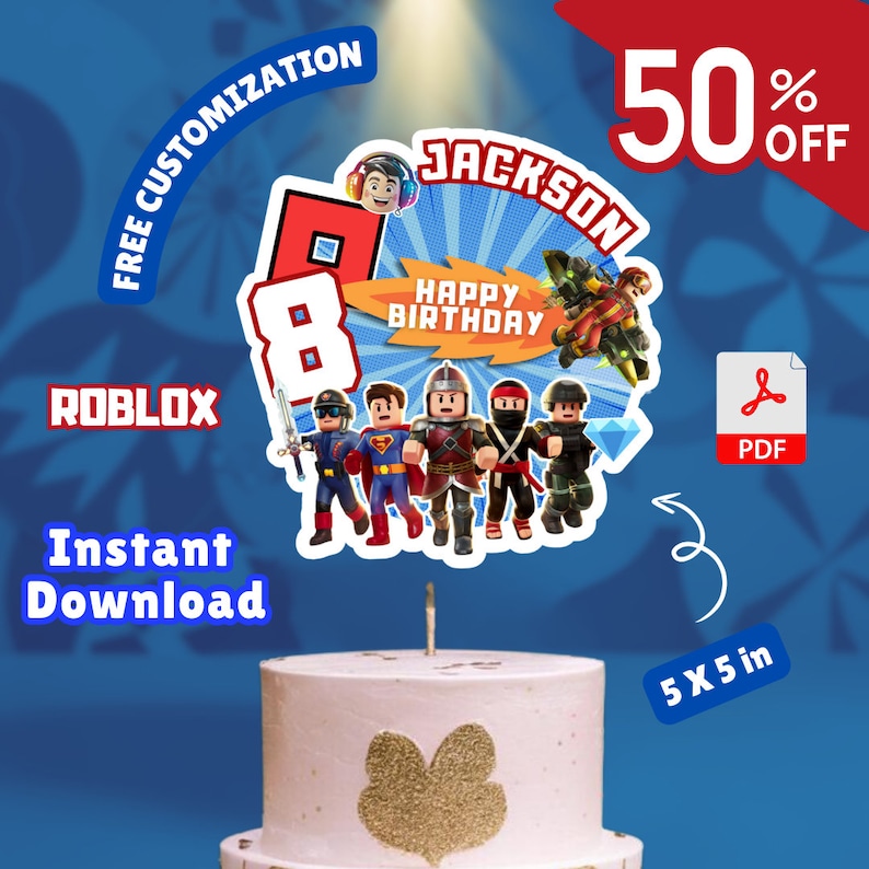 Birthday Cake Topper Kids, Printable Birthday Cake Topper, Roblox, Boy ...