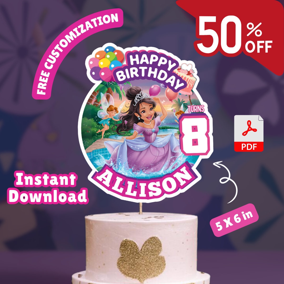 Girl Birthday Cake Topper, Princess Birthday, Cake Topper, Birthday ...