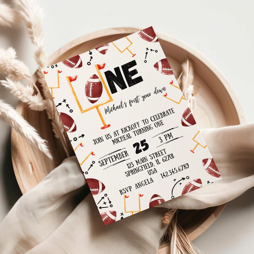 First Birthday Invitation, Football Birthday, Football Invitation ...