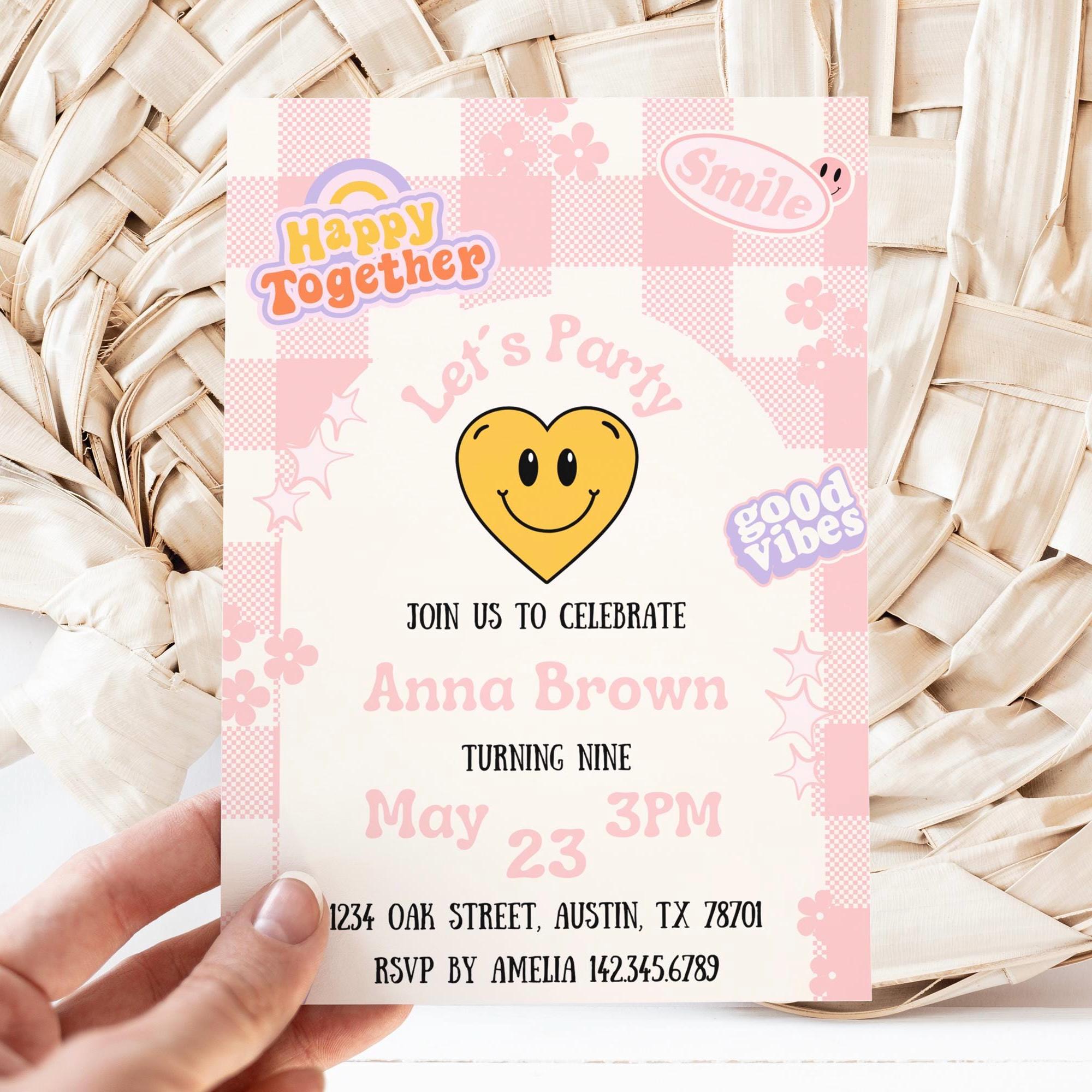 Editable Smiley Face Invite, Smiley Face Birthday, Emoji Invitation ...